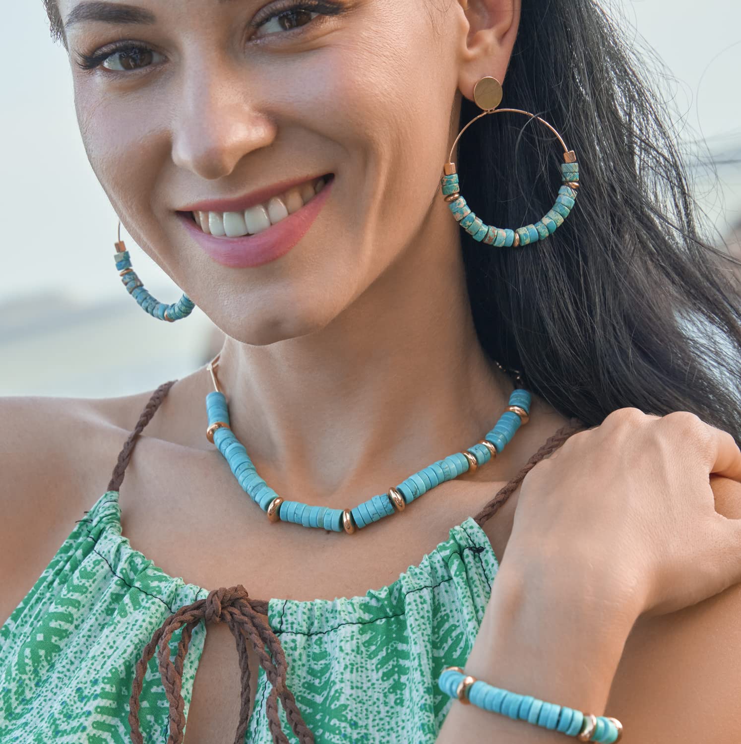 Emptizer Turquoise Necklace, Paperclip Chain Necklace for Women 18k Real Gold Plated, 16”+2