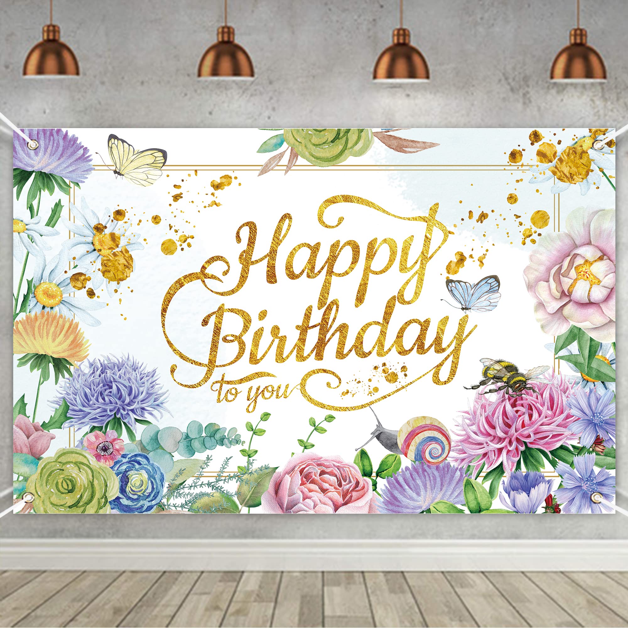 Flowers Birthday Party Backdrop Pink Flower Bush Garden Birthday Photography Background for Girls Women Happy Birthday Party Background Banner for Birthday Proposal Party Decoration Supplies