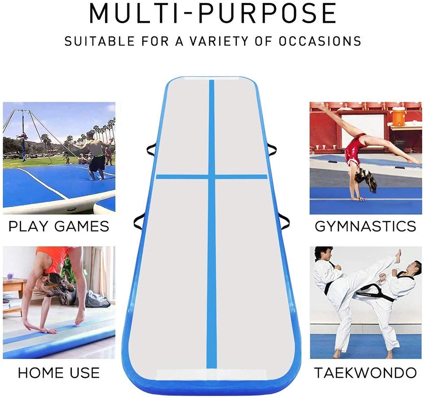 FBSPORT Inflatable Air Gymnastics Mat Training Mats 4 inches Thickness Gymnastics Tracks for Home Use/Training/Cheerleading/Yoga/Water with Pump
