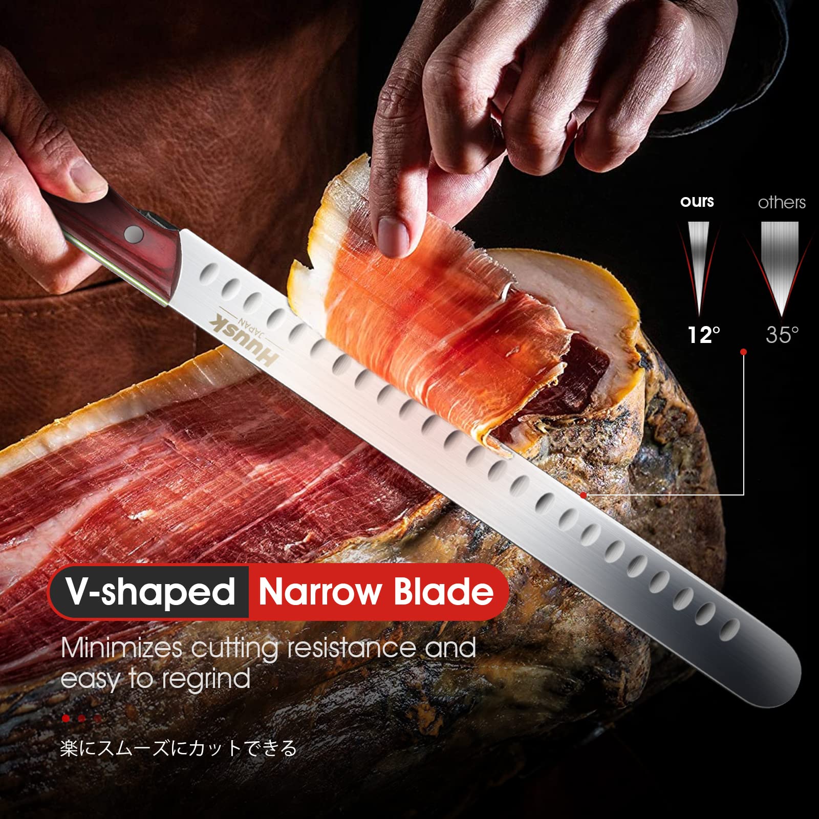 Huusk Japan Brisket Knife for Meat Cutting Bundle with Boning Knife for Meat Cutting