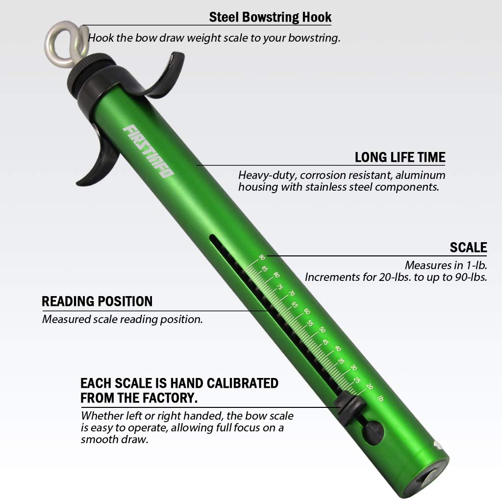 FIRSTINFO H5501 Archery Bow Scale for Peak Draw Weight-20 to 90 lbs. Heavy-Duty and Accurate, Made in Taiwan.