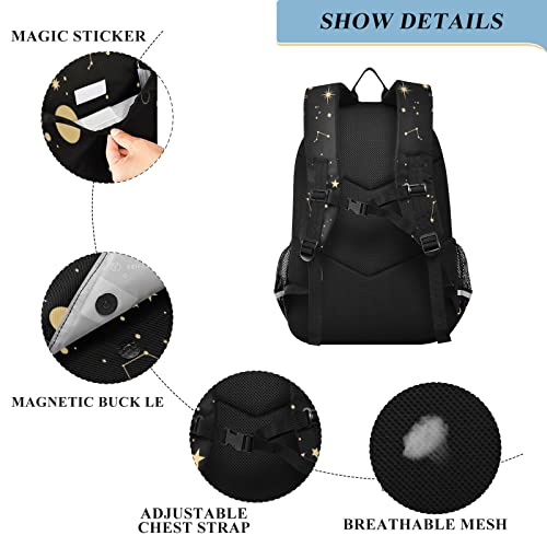 Glaphy Zodiac Sun Moon Stars Boho Constellations Backpack School Bag Lightweight Laptop Backpack Student Travel Daypack with Reflective Stripes