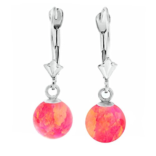 Trustmark 14K White Gold Hot Pink Synthetic Opal Ball Leverback Drop Earrings
