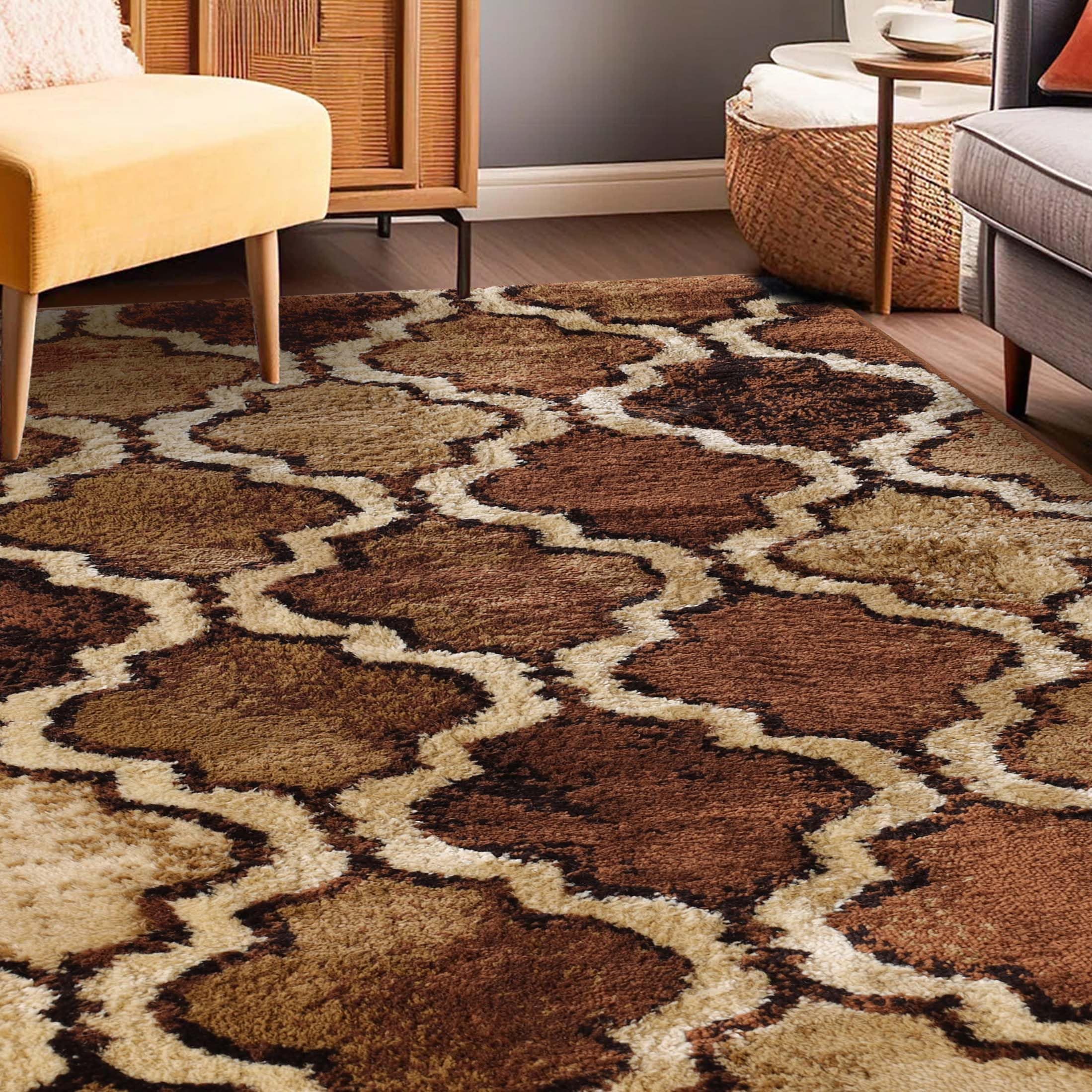 Superior Indoor Large Area Rug, Jute Backed, Perfect for Living/ Dining Room, Bedroom, Office, Kitchen, Entryway, Modern Geometric Trellis Floor Decor, Viking Collection, 5' x 8', Brown