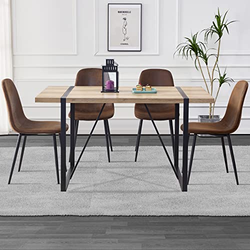 MEMUY Dining Chairs Set of 4 Faux Leather Upholstered Dining Chairs Mid Century Modern Chair Accent Side Chairwith Black Metal Legs for Living Room Kitchen(Brown)