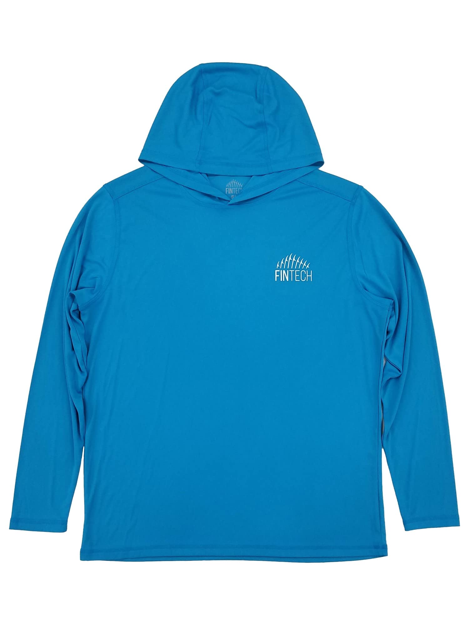 Fintech Mens Blue Long Sleeve Performance Hooded Fishing Shirt Small