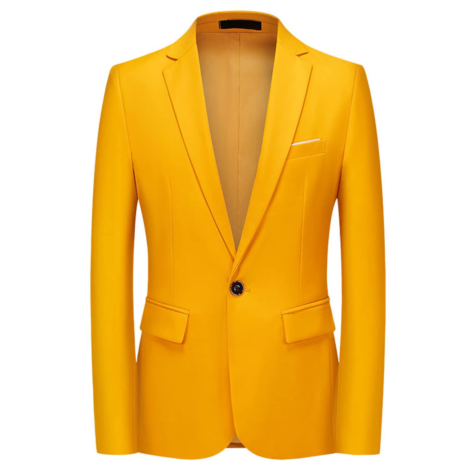 Men Slim Fit Daily Blazer One Button Lapel Slim Fit Business Jacket Solid Casual Formal Wedding Party Sport Coat (Yellow,Large)