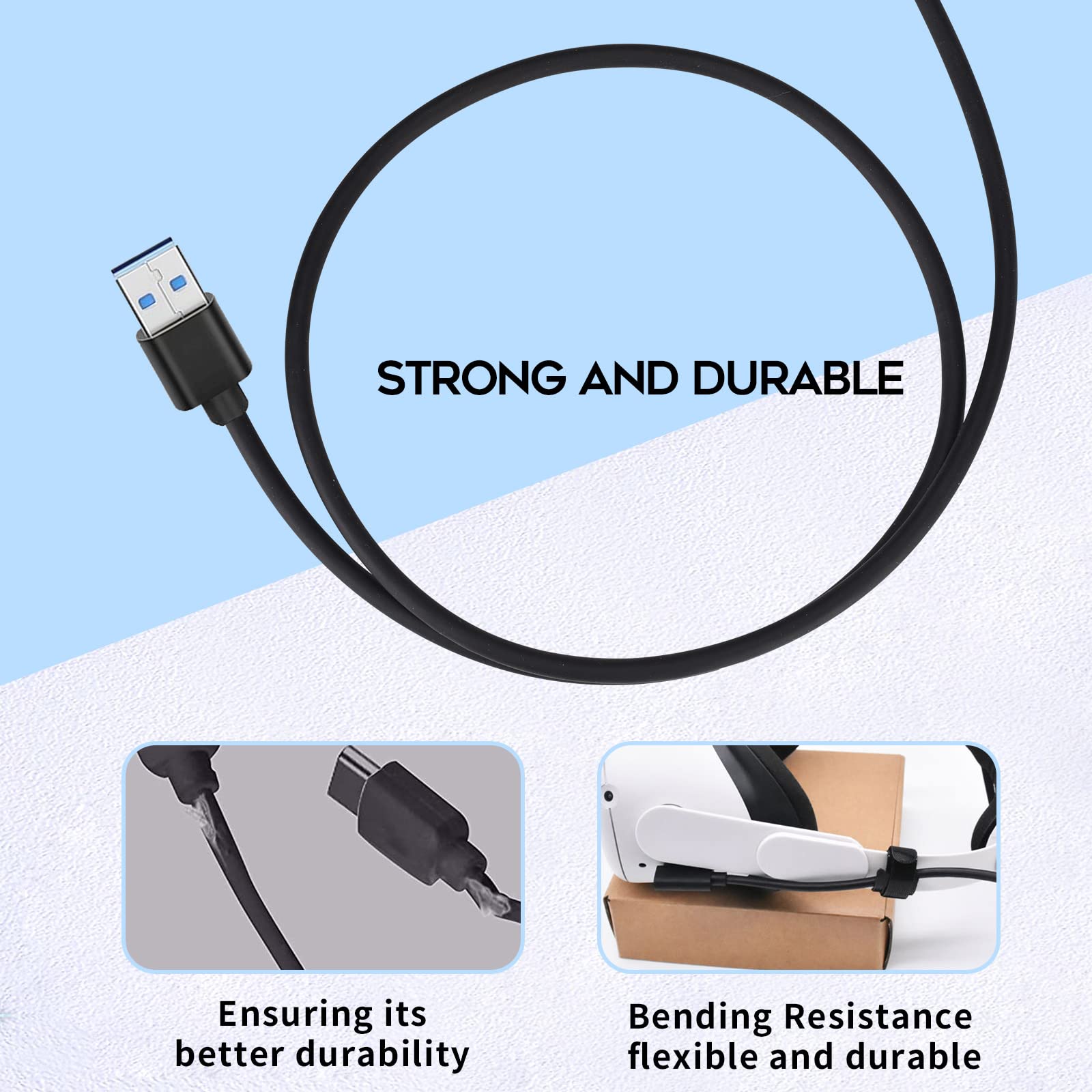 Eagolloar USB A to USB C VR Headset Link Cable for Oculus Quest 2 and Quest,USB 3.2 Gen1 5Gbps High Speed and Fast Charging Virtual Reality Headset Cable for for PC Gaming-3M/10FT