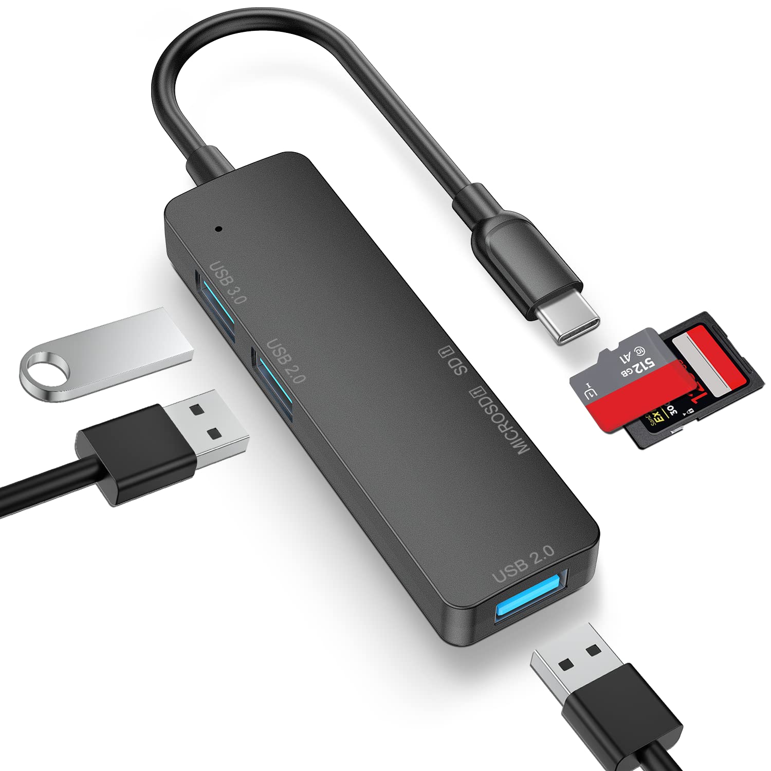 USB C Hub, 5 in 1 USB Type C Hub Adapter to 1 USB 3.0 Port/ 2 USB 2.0 Ports and SD/TF Card Reader for PC, Laptop, MacBook, and Smartphones