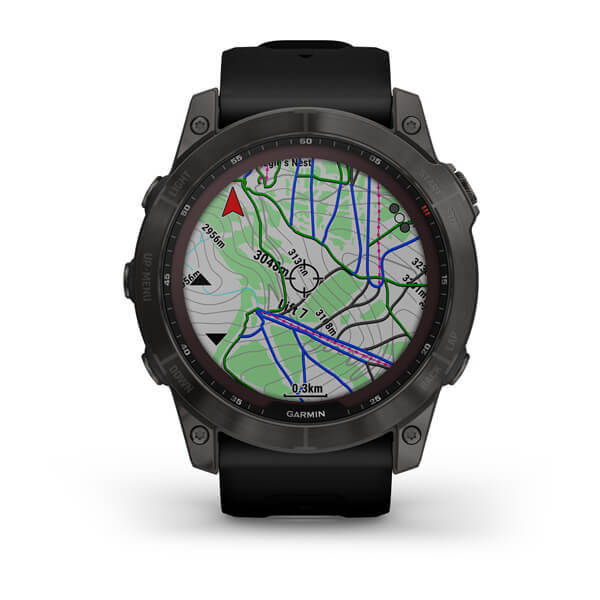 Garmin Fenix 7X Sapphire Solar Edition Smart Watch Carbon Gray DLC Titanium with Black Band + Watch Charging Stand + USB Car/Wall Adapter + More! (010-02541-10)