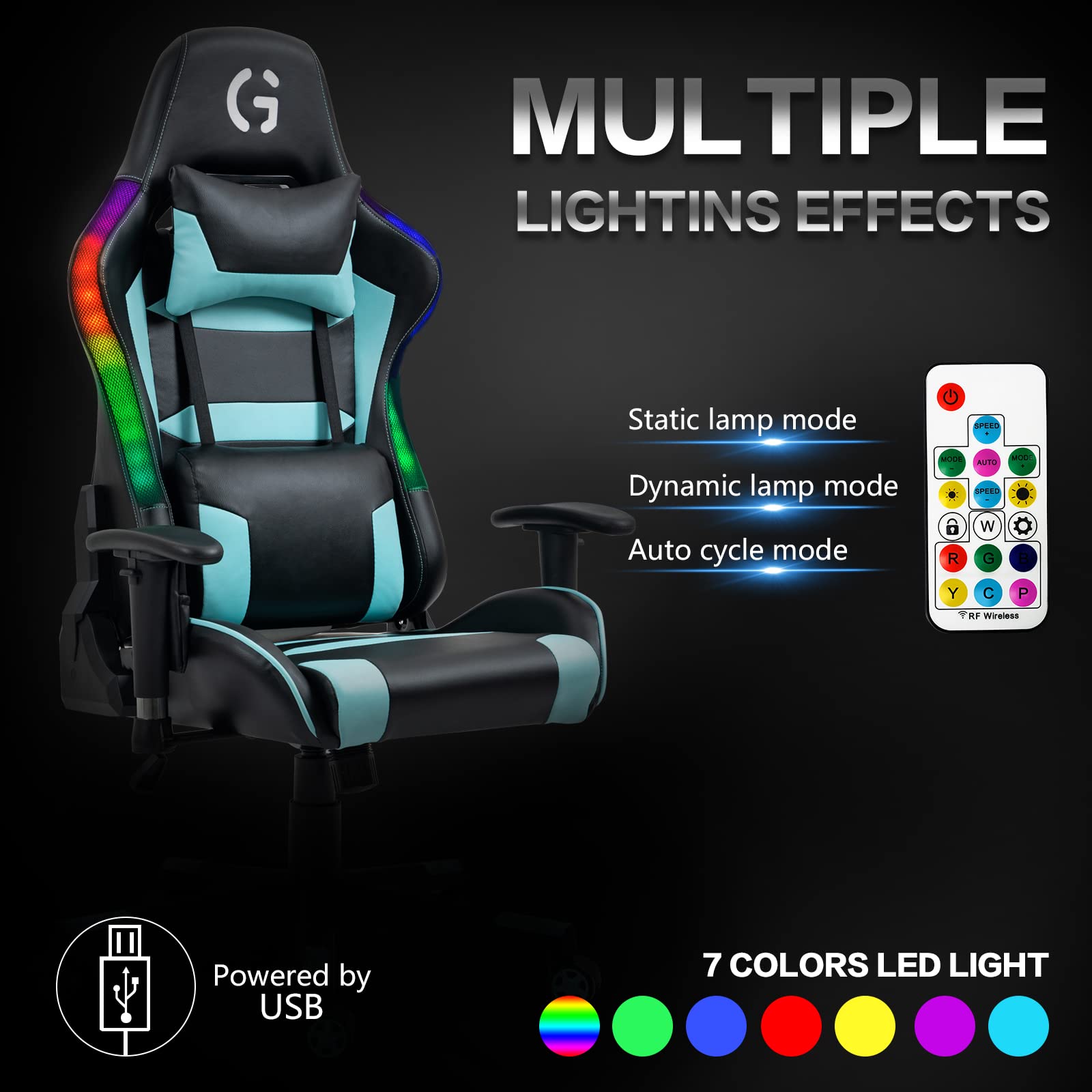 Gaming Chair with LED RGB Lights Ergonomic Office Computer Desk Chair Swivel Recliner, Black Red