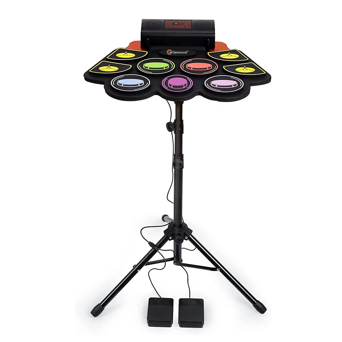 Genround Electronic Drum Set, Kids Drum Set with Stand(9 Pads), with Music Recording, Drum Sticks, Drum Pedal, 10 Unique Rhythms, Bulit-in Double Speakers