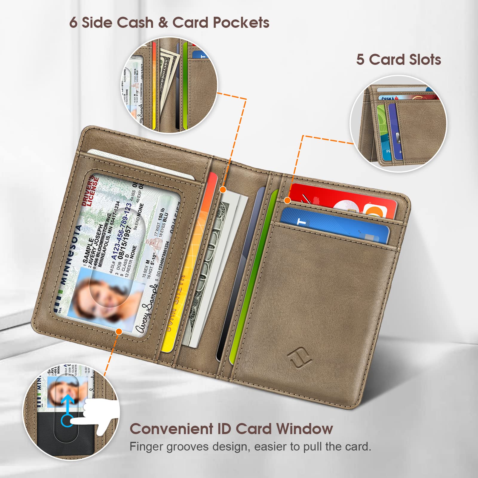 Fintie Bifold Credit Card Holder for Men and Women, Premium PU Leather Slim Minimalist RFID Blocking Card Cases Wallet with ID Window (Khaki)