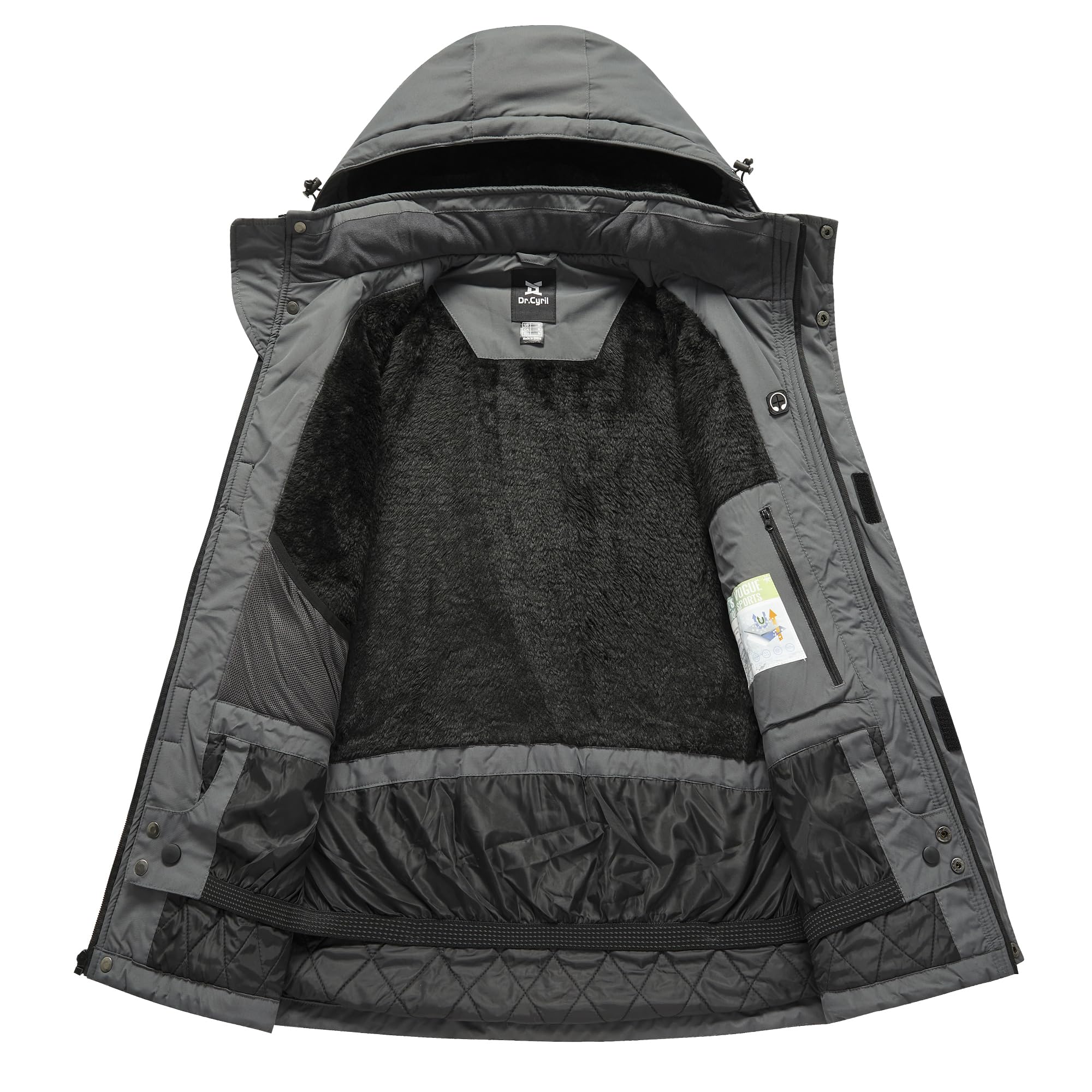 Dr.Cyril Men's Ski Jacket Waterproof Warm Winter Coat Detachable Hood Mountain Windproof Rain Jacket (2XL,Dark Grey)