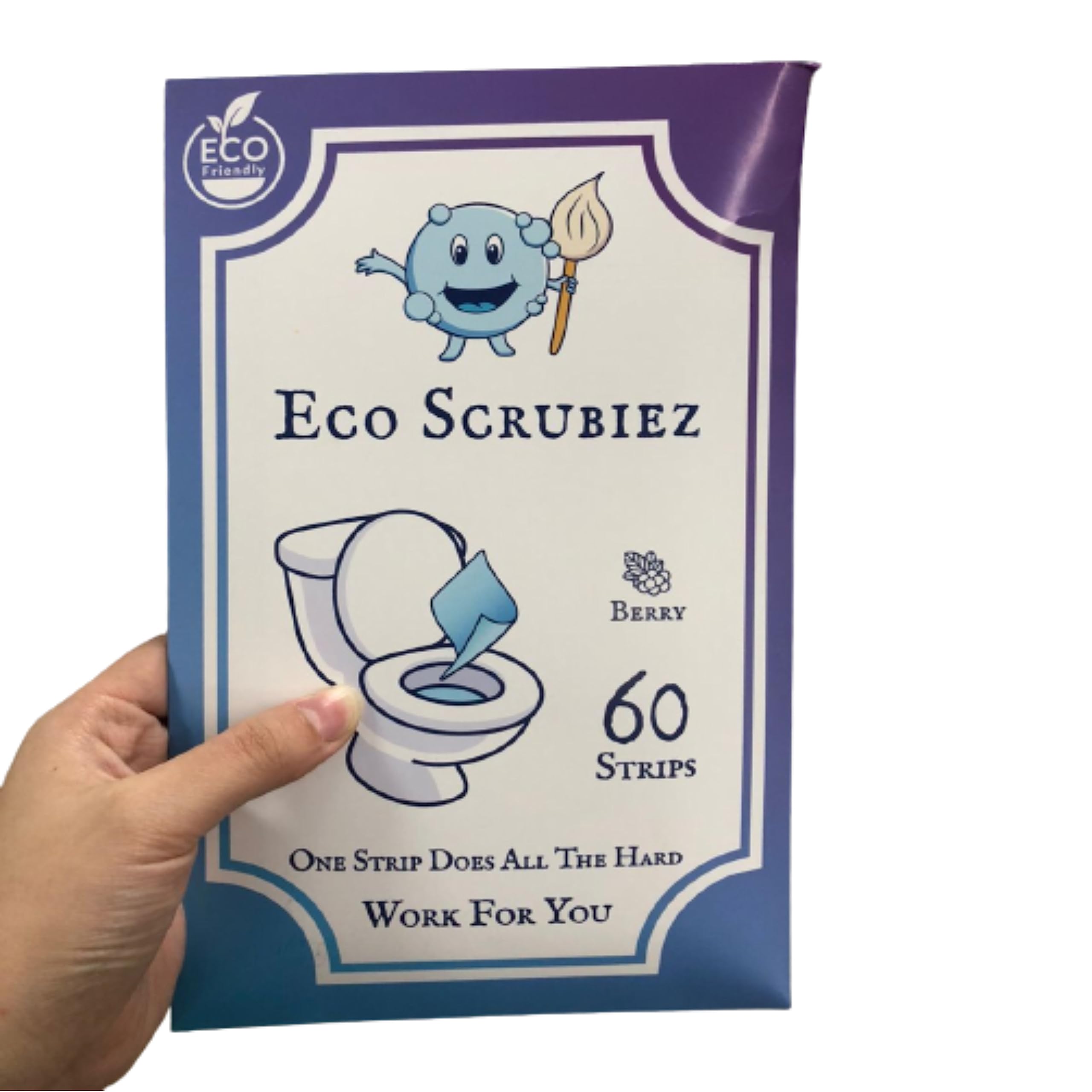 Eco Scrubiez Plant-Based Toilet Bowl Cleaning Strips 60 Count, Eco-Friendly, Biodegradable, Septic Safe with Recyclable Plastic Free Packaging Toilet Cleaner (Berry)