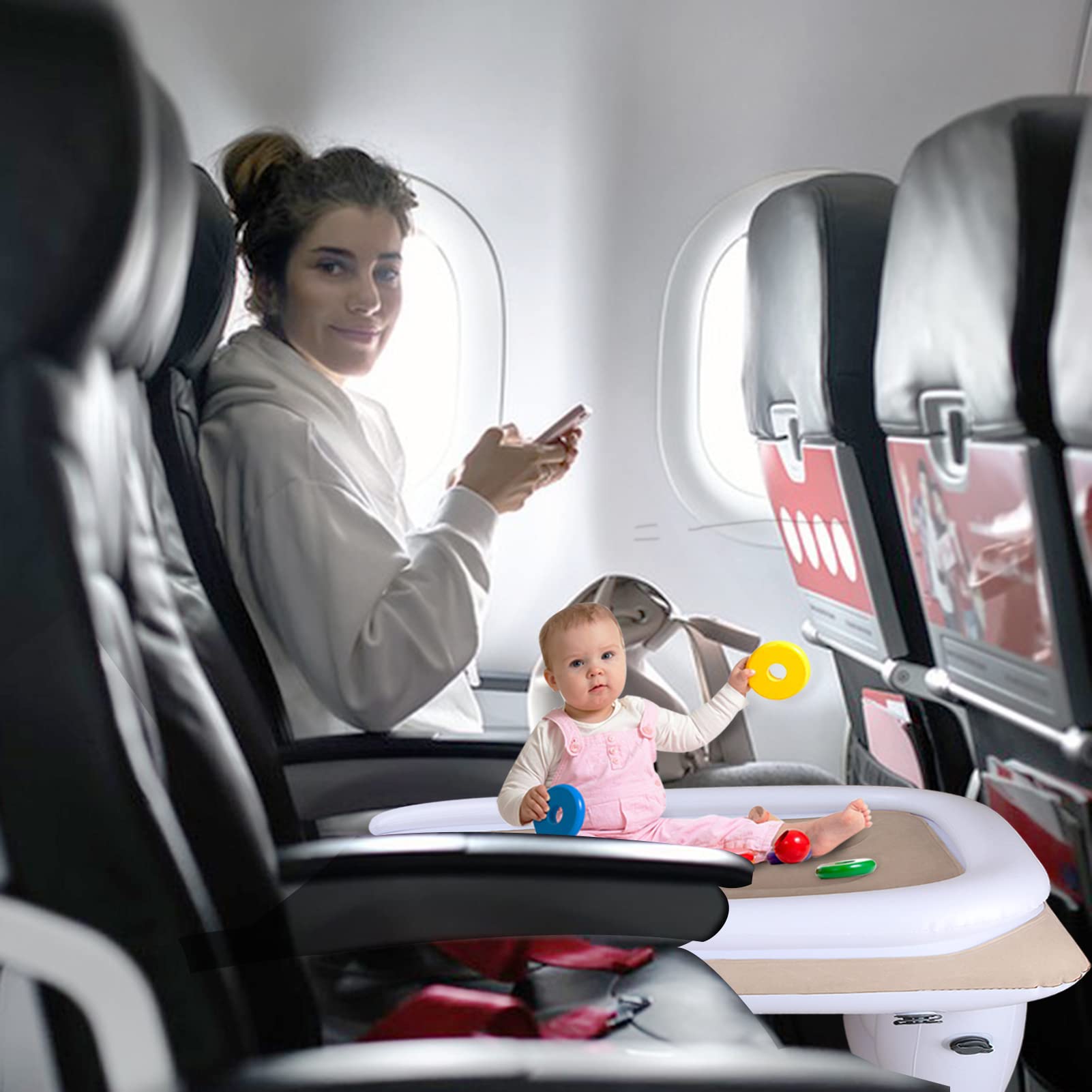 FIXMSV Toddler Airplane Bed Inflatable Bed for Airplane, Kids Bed Airplane, Car Baby Bed, Inflatable Toddler Plane Bed, Airplane Seat Extender for Kids with Folding Puzzles