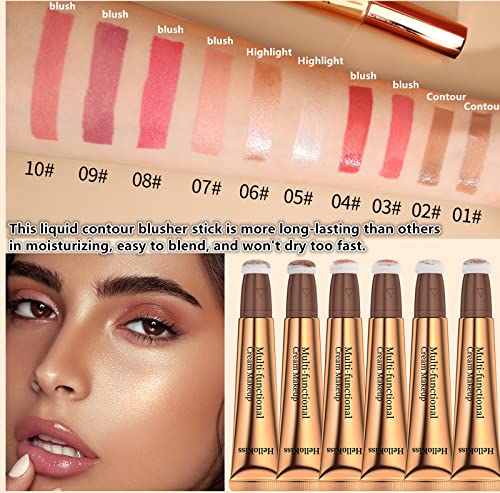 Go Ho 3PCS Liquid Contour&Blush&Highlighter Beauty Wand,Blendable Super Silky Cream Contour Stick,Face Moisturizing Contour Blush Stick with Fine Cushion Applicator,Cruelty-free,01# Contour &07#Blush&05Highlighter