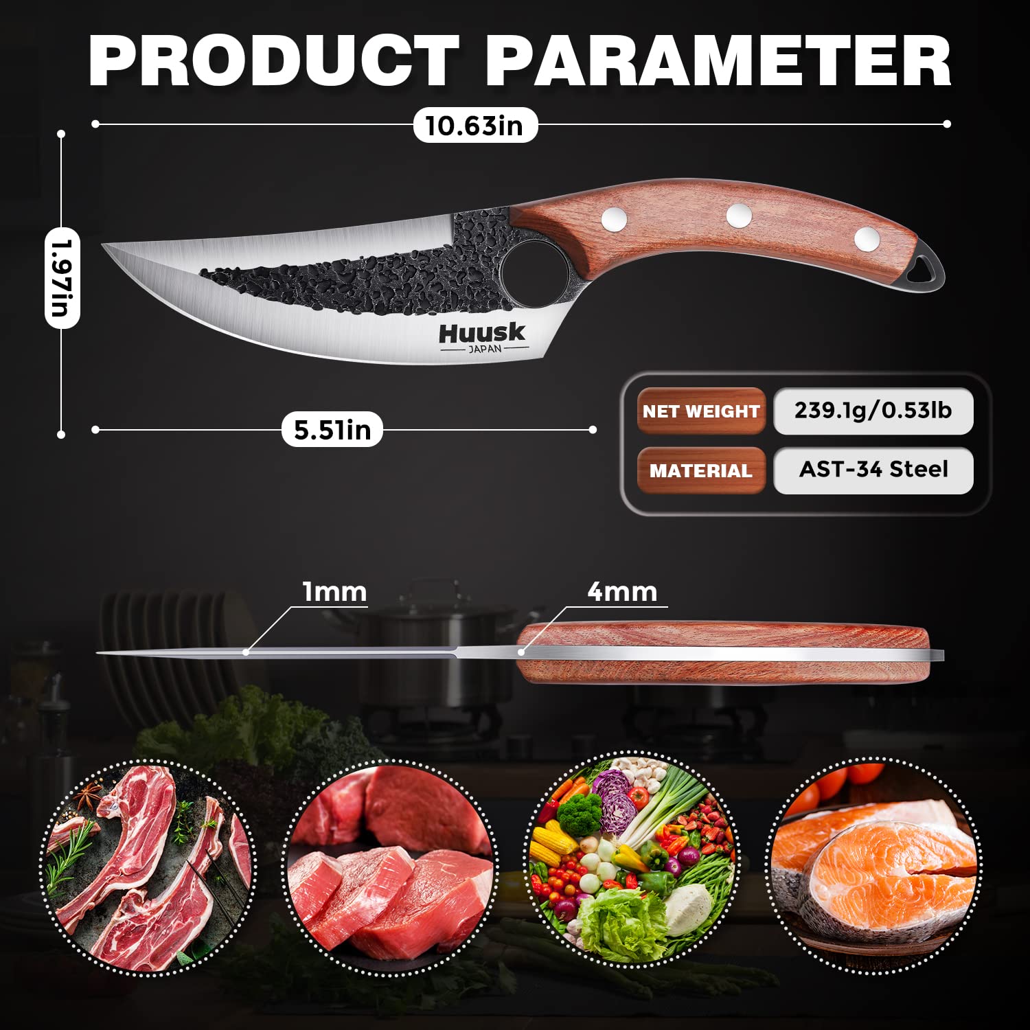 Huusk Upgraded Chef Knives Brown Bundle with Black Kitchen Camping Cooking Knife with Leather Sheath and Gift Box