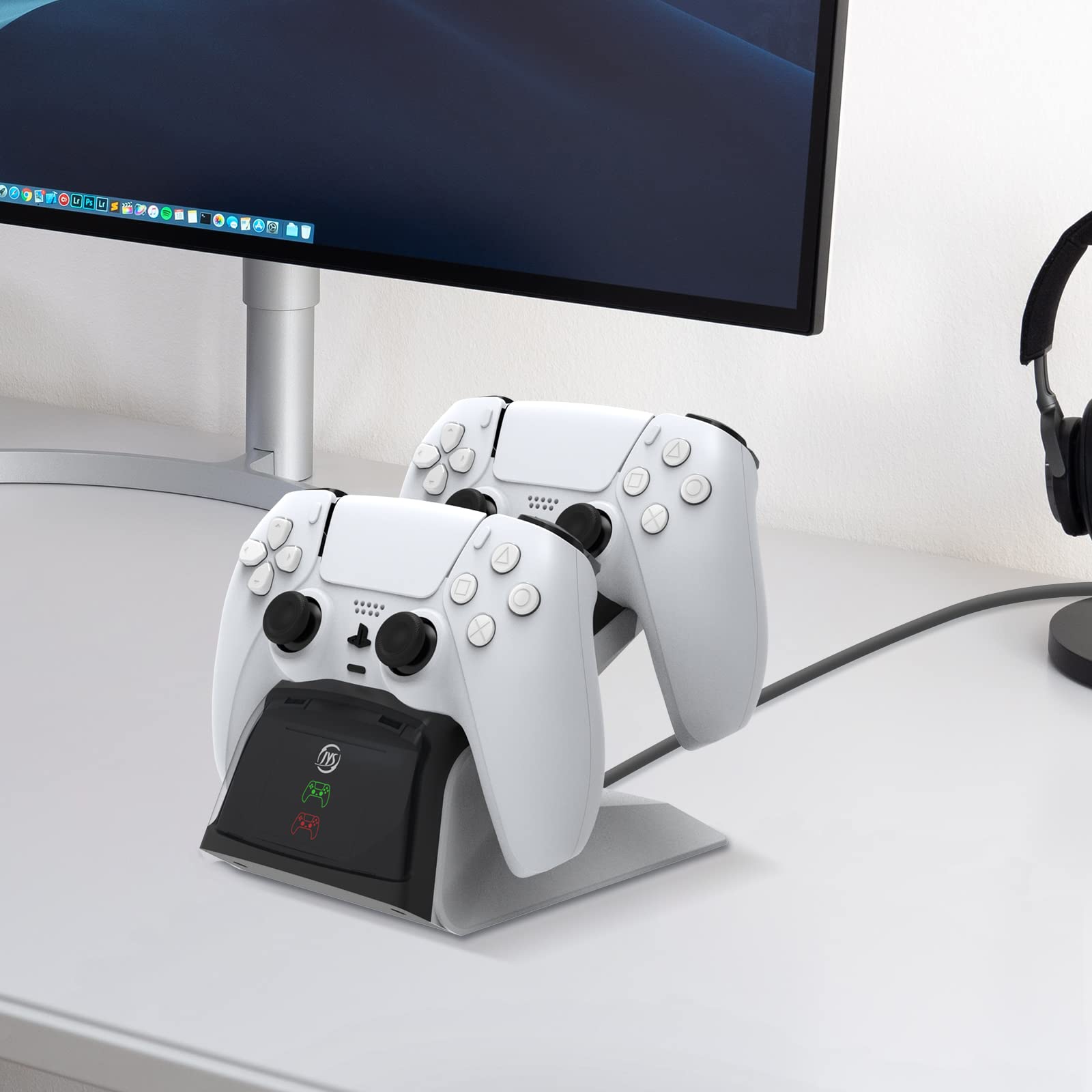 JOYTORN PS-5 Controller Charging Station Accessories Kit with PS-5 DualSense Controller Charger Dock,Silicone Case,Thumb Caps,PS-5 Camera Protective Case,Headset Holder