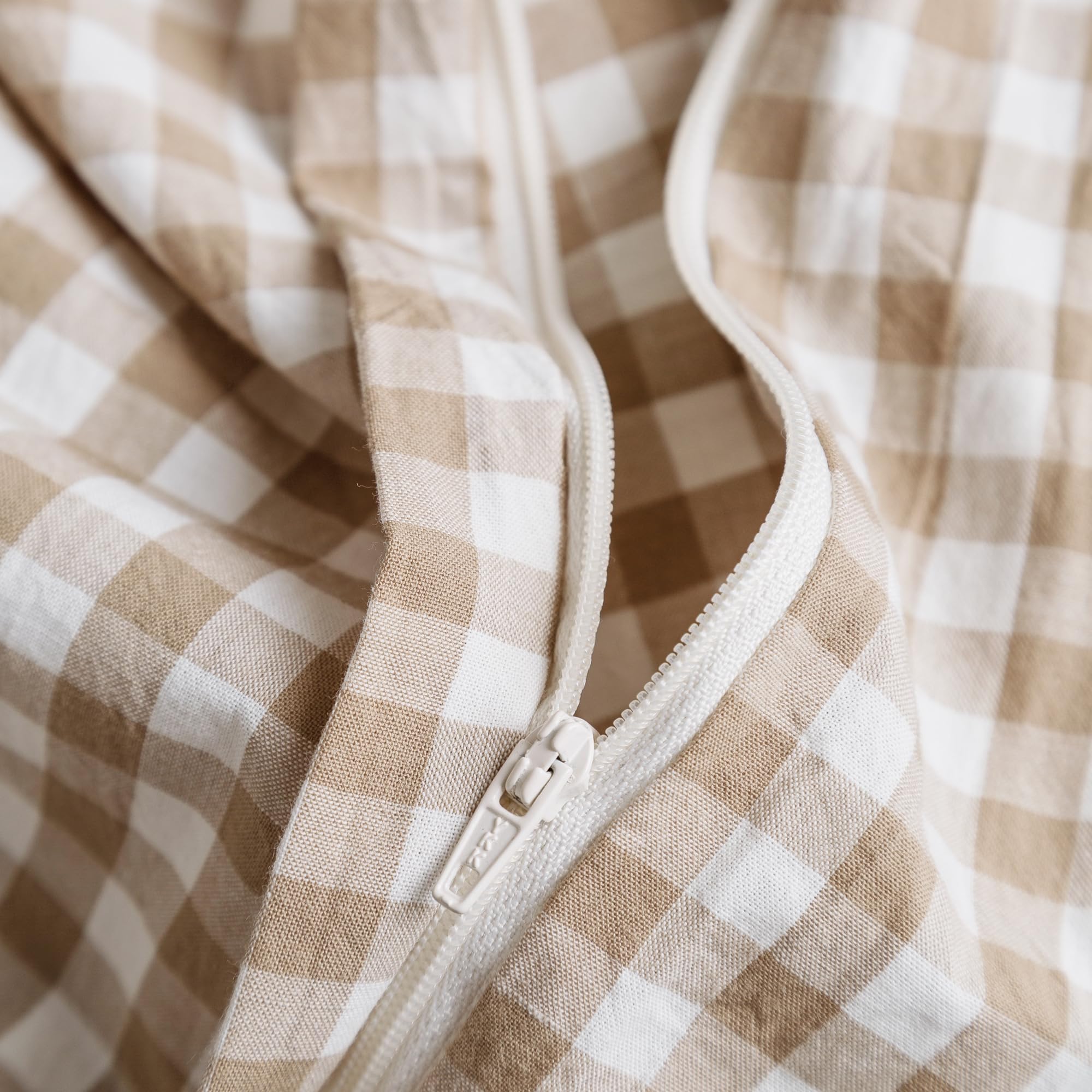 SUSYBAO Tan Gingham Duvet Cover King 100% Washed Cotton Beige Plaid Duvet Cover Set 3 Pieces 1 Checkered Grid Duvet Cover with Zipper Ties 2 Pillowcases Vintage Luxury Soft Gingham Bedding Set Durable