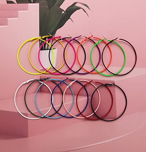 FINZOR 15 Pairs 80s Classic Big Earrings 90s Retro Neon Earrings Party Dangle Earrings Accessories for Women