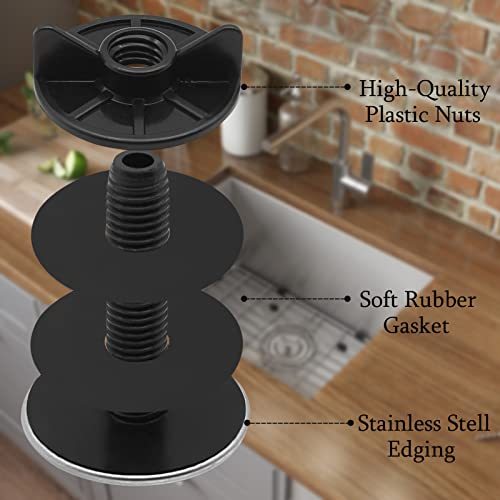 Kitchen Sink Hole Covers Brushed Stainless Steel,Faucet Hole Cover Hole Plug Black, 2Pcs Sink Caps for Top Holes (1.2 to 1.6 Inch in Diameter) (Long threaded shank)