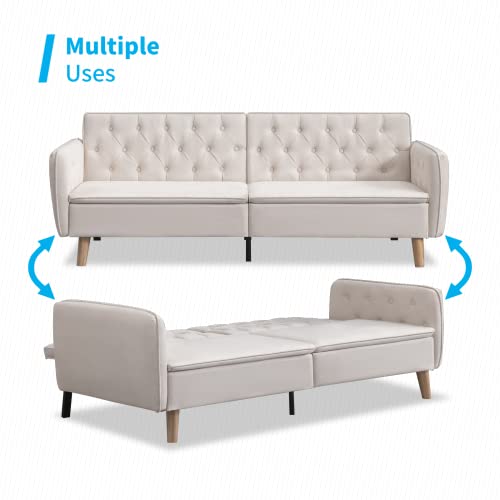 Mjkone Convertible Sofa Bed, Modern Velvet Loveseat Couch, Folding Upholstered Sleeper Sofa with Adjustable Backrest & Armrest, Couches for Living Room Apartment Office Small Space