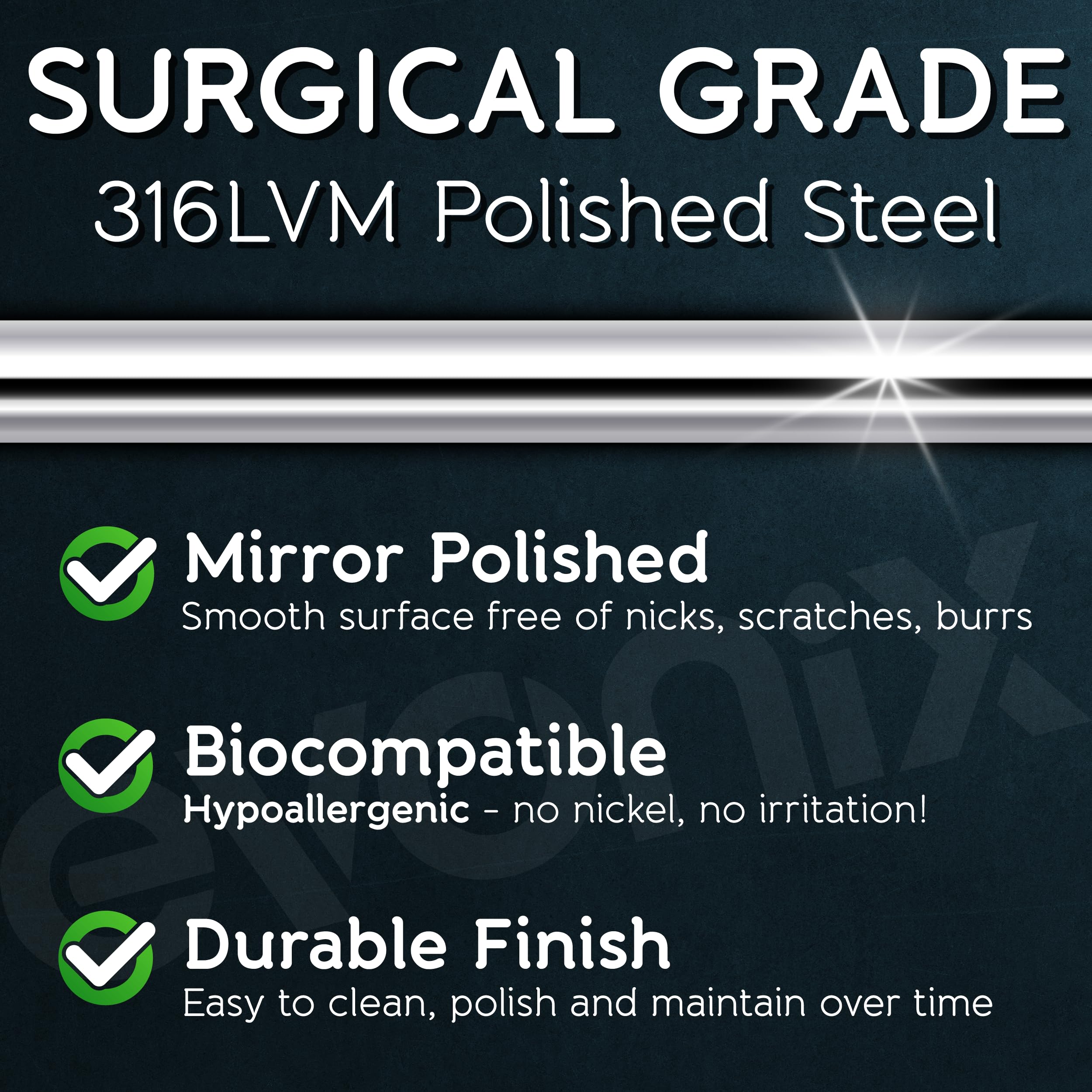 Evonix 2pc 20g Surgical Stainless Steel Nose Bone Flat crystal AB Aurora Borealis Straight Pin Bar Stud