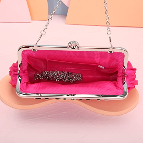 Fawziya Evening Clutch Satin Pleated Rhinestone Novelty Oversized Purses For Women Formal-Fuchsia