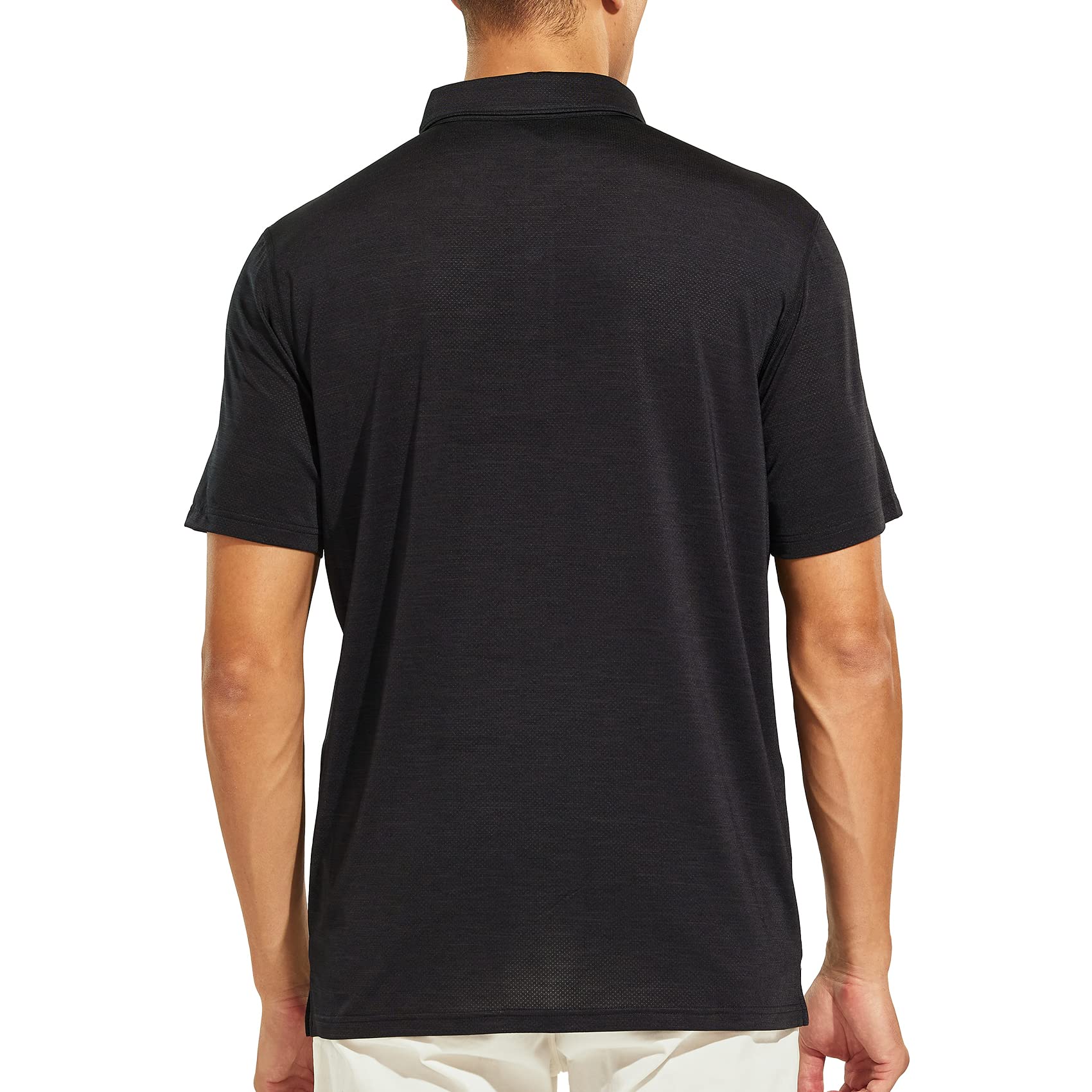 Haimont Mens Golf Shirt with Pocket Dry Fit Short Sleeve Collared Polo Shirts Lightweight Casual Black,L
