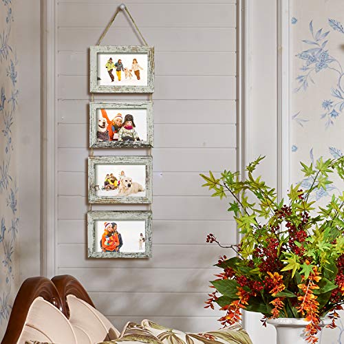 SESEAT 4x6 Wall Hanging Picture Frames Collage with 4 Opening Distressed White Frames