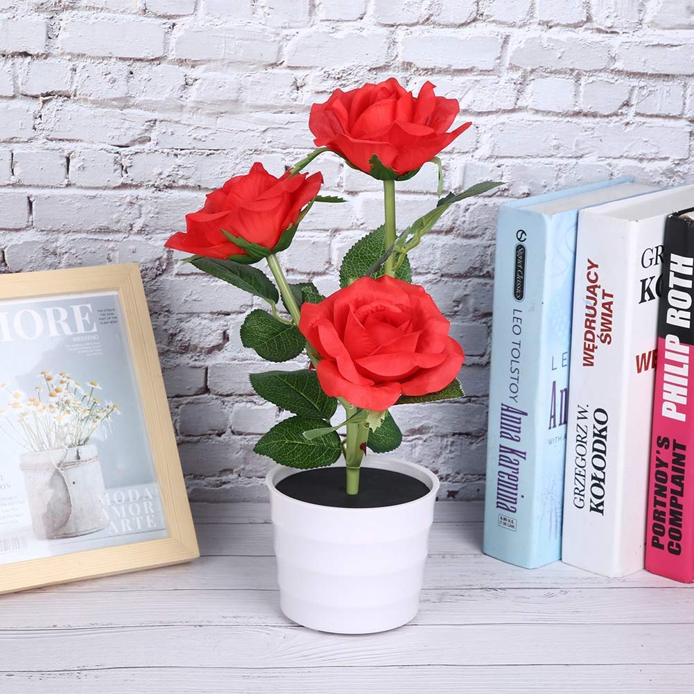 Fdit Artificial Rose 3LED Lamp Solar Simulation Flower Light for Home Garden Yard Lawn Path Way Party Decorative