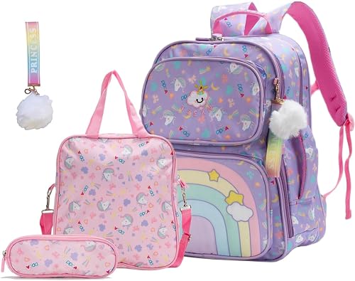Rxudurp Girls Rainbow Backpacks Unicorn School Bags for Kids 6-8 Cute Bookbag Elementary School Backpack for Girls 8-12