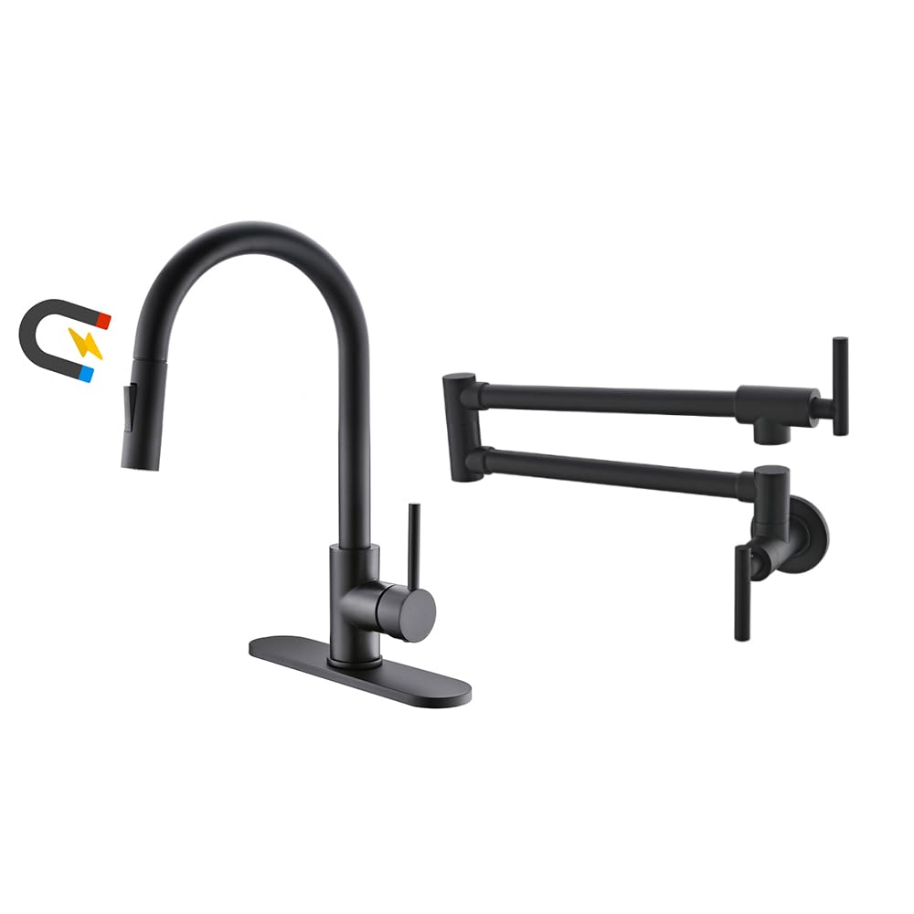 Havin Black Kitchen Faucet with Pull Down Magnetic Sprayer with Black Pot Filler Faucet