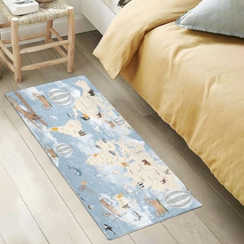 Fluffy Floor Carpet-Animals World Map Travel Theme,39x20in Front Door Mat Indoor Machine Washable Carpet,Aesthetic Rug