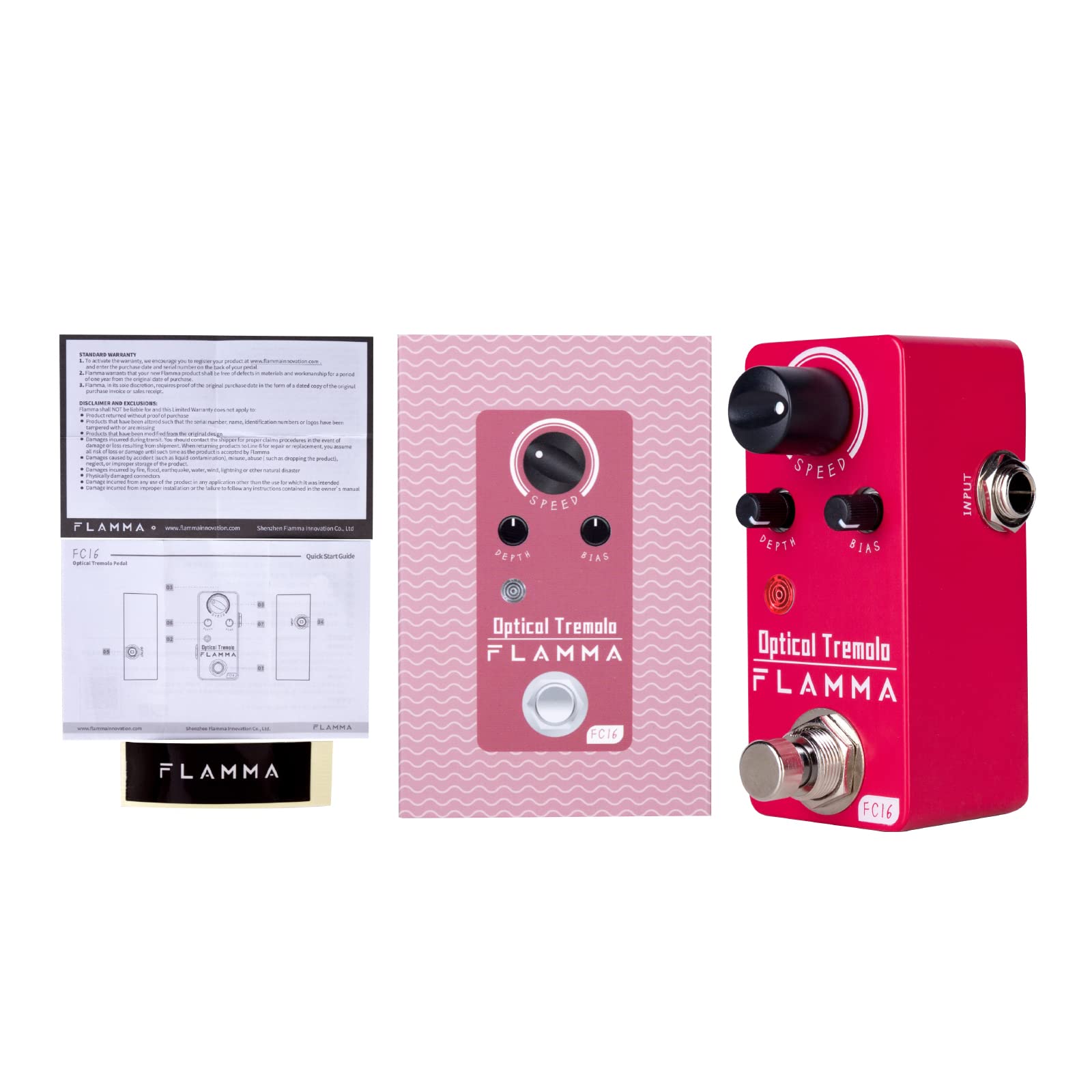 FLAMMA FC16 Optical Tremolo Pedal with Guitar Pedal Footswitch Toppers 5 Pcs One-Step Installation
