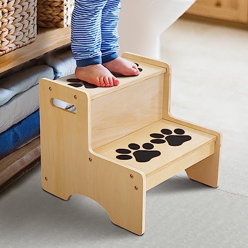 OOOK Step stools for Kids, 2-Step Stool with Non-Slip Stepping Surface and Handles, Toddler Step Stool Suitable for Kitchen and Bathroom Sink, Step Stool Cute Bear-paw Non-Slip matโฆ