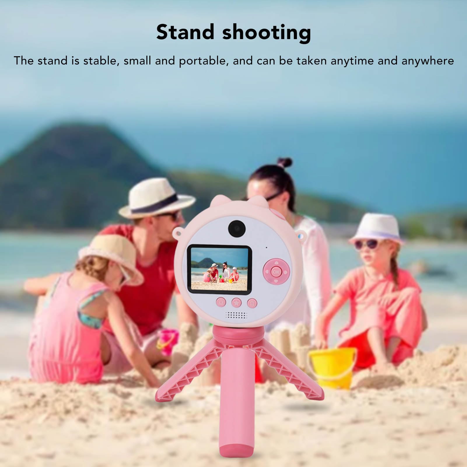 Fdit Kids Camera Abs Silicone Girls Artificial Swag Kids Video Camera with Stand for 3‑12 Years Old (Pink)