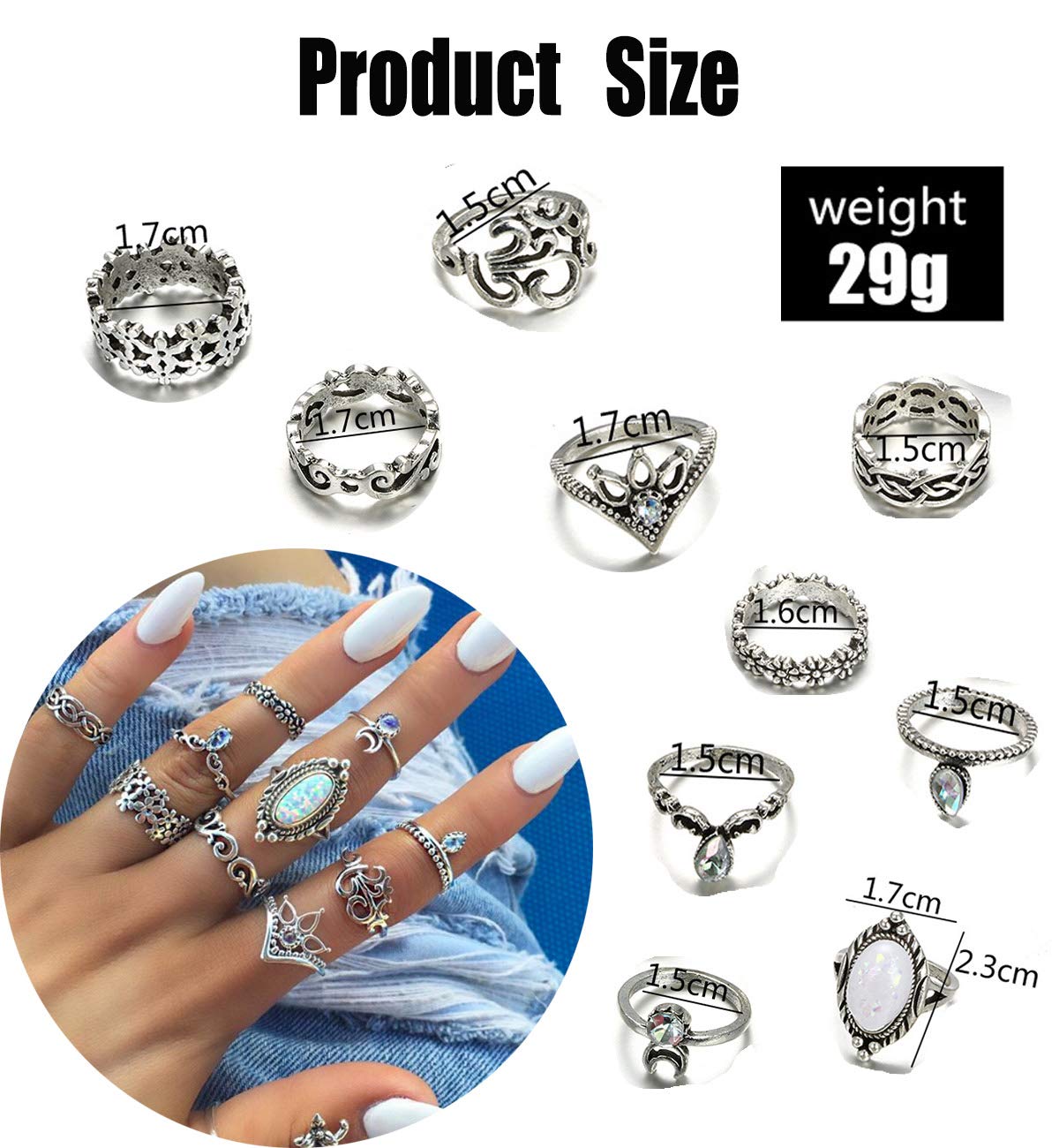 FIBO STEEL 118 Pcs Knuckle Rings Set Vintage Hollow Rings Stackable Finger Rings for Women