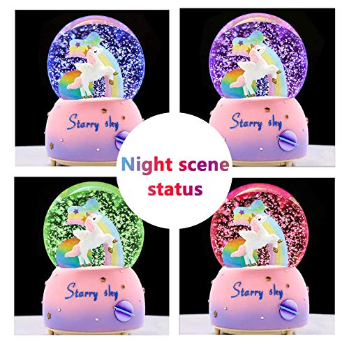 Sethruki Unicorn Music Snowball, 3.94 Inch Automatic Snowfall Music Box, with LED Rainbow Snow Lights, Birthday, Christmas, Ideal Gift for Girls