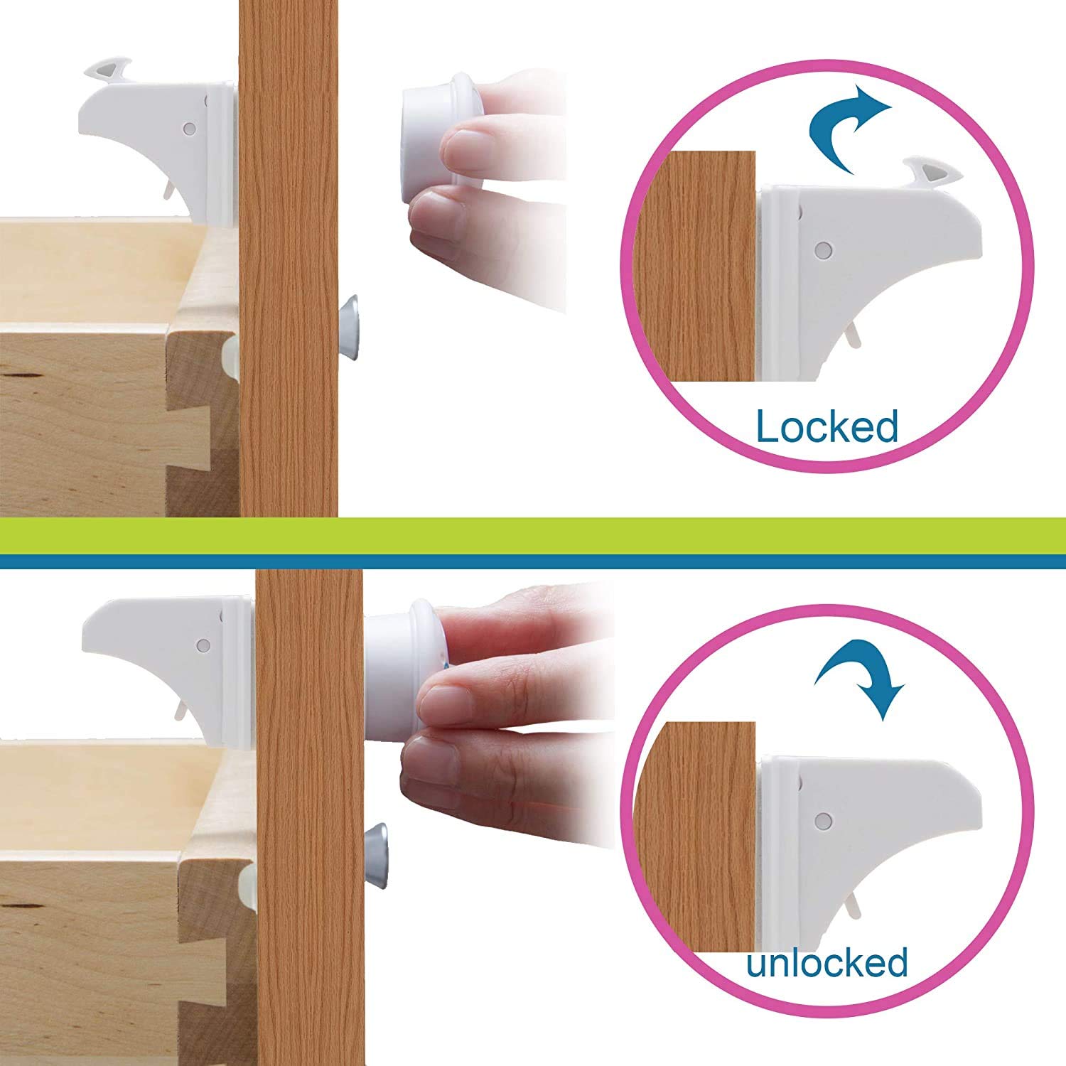 Enovoe Magnetic Locks - 24 Locks + 4 Keys - Magnetic Baby Safety Cabinet and Drawer Locks Child Proof Your Kitchen and are Easy to Install - No Drill, Tools or Screws Needed