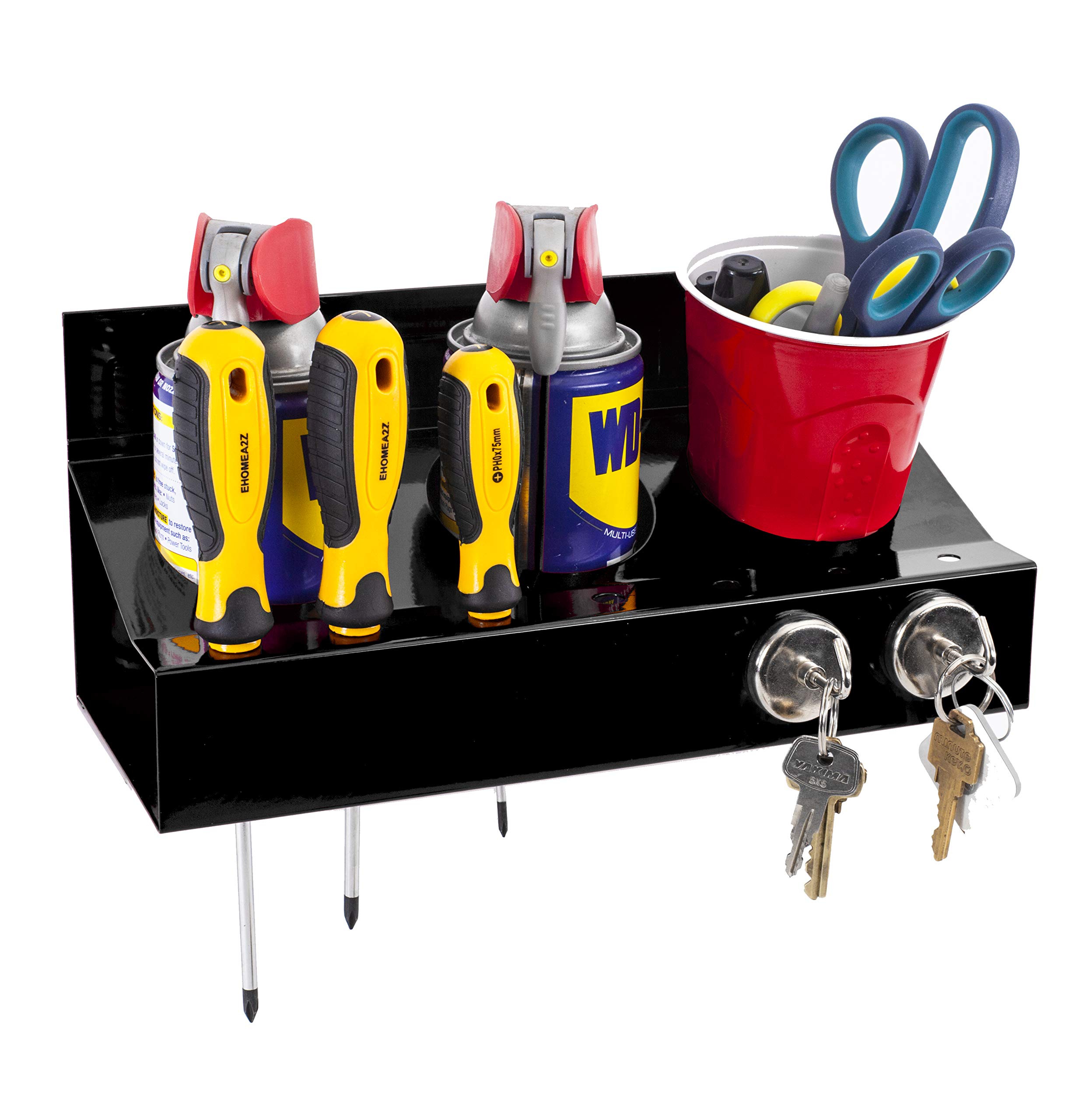 eHomeA2Z Magnetic Can Holder Spray Screwdriver Organizer Black Tool Tray Spice BBQ Cup Drink Keys (Black)