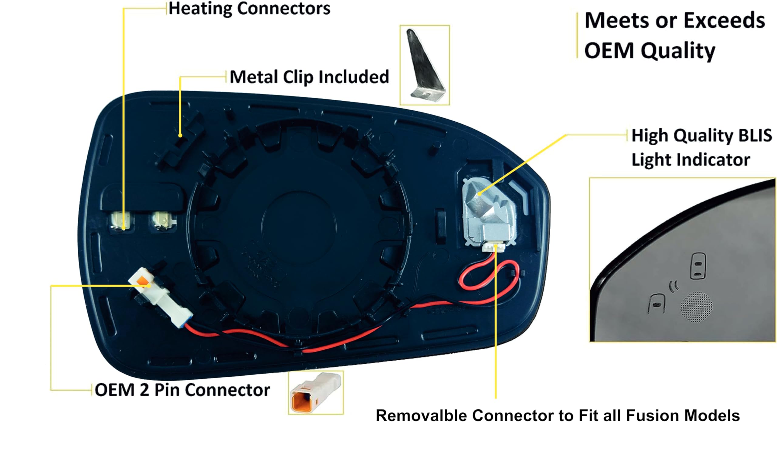 EAP Passenger Side Mirror Glass Replacement Compatible with Ford Fusion 2013-2021, Heated with Blind Spot Detection BLIS, DS7Z-17K707-C, DS7Z17K707C, KS7Z-17K707-A, KS7Z17K707A