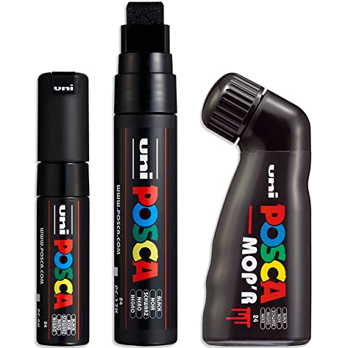 Posca - Broad Nib Paint Marker Pens Set - MOP'R, PC-17K, PC-8K - Black Ink - Pack of 3