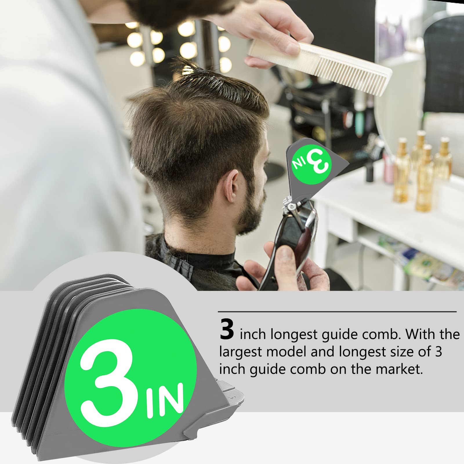 Extra Long Clipper Guards, 4 Set Premium Hair Clipper Guide Comb Set, NO.16 NO.14 NO.12 NO.10 Large Attachment combs, Guides Combs 2" 1.75" 1.5" 1.25" Lengths for Wahl Clipper (Blue)