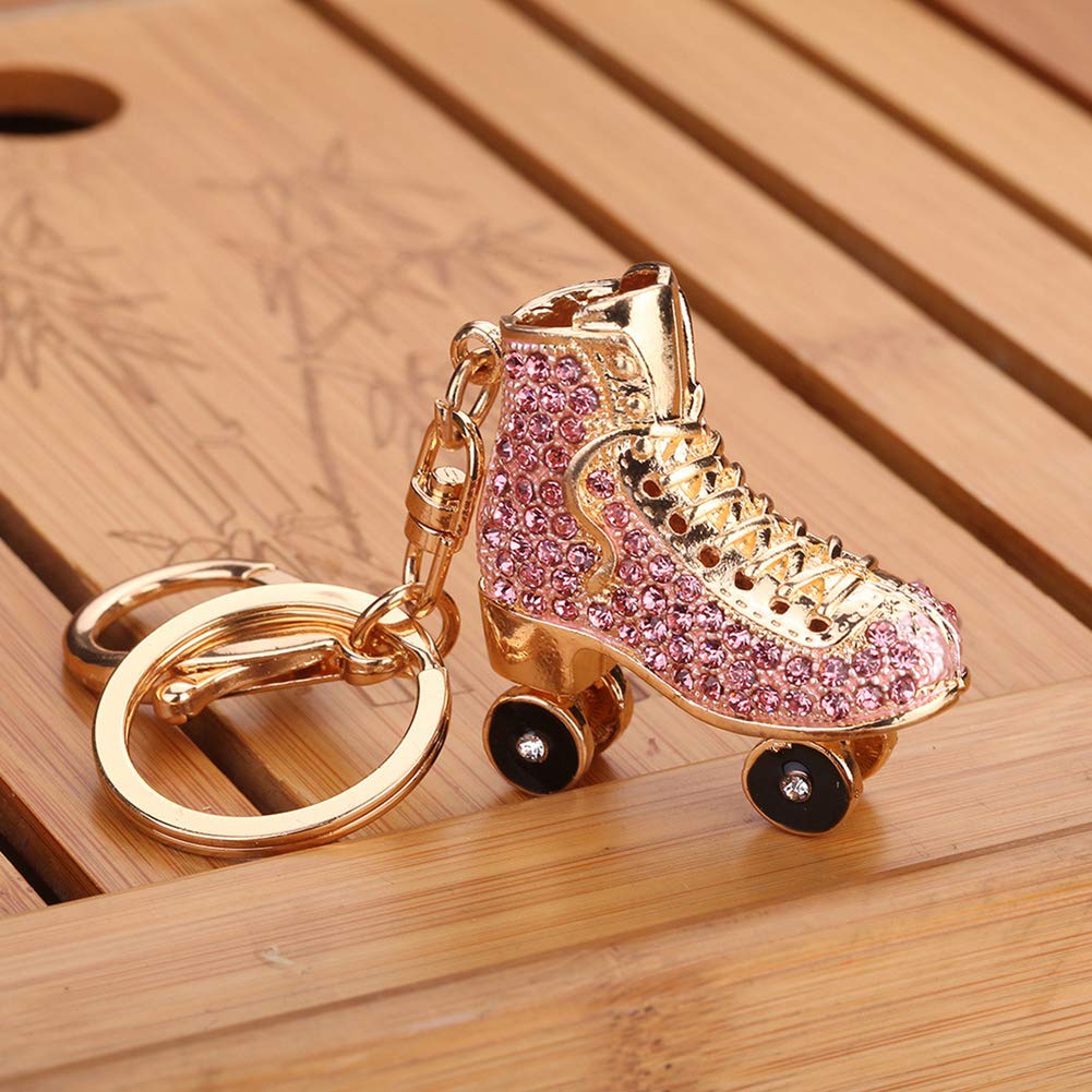 Woman Rhinestone Plating Women Car/Bag Keychain Purse Charm Roller Skates Pendant Keychain Key Ring Backpack Ornaments - Pink