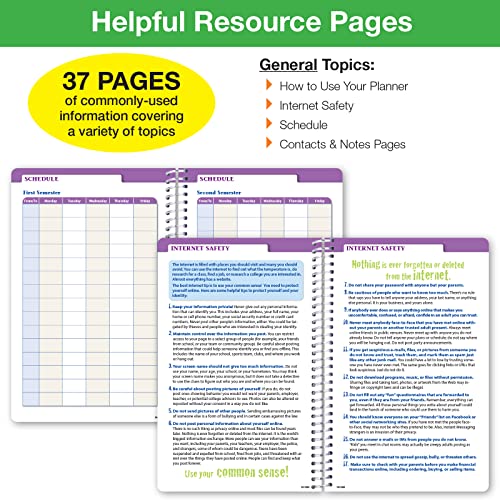 Global Datebooks Dated Middle School or High School Student Planner for Academic Year 2023-2024 Includes Ruler/Bookmark and Planning Stickers (Matrix Style - 5.5"x8.5" - Black Stripe)