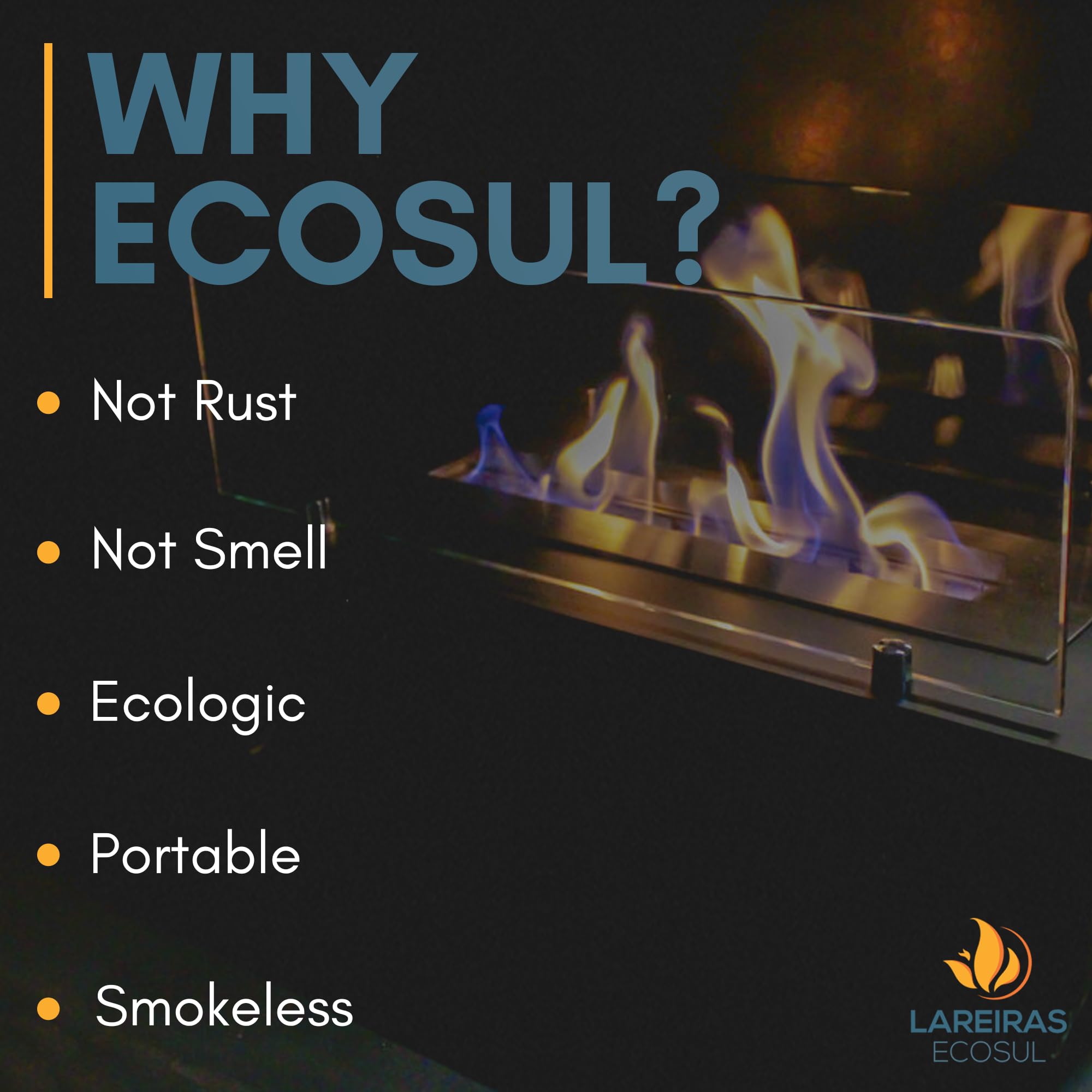 Ecologic Burner Fireplace - Alcohol or Ethanol - Complete, with Burner - Intensity Regulator, Stainless Steel - Built-in Indoor or Outdoor LAREIRAS ECOSUL - 39.37 in