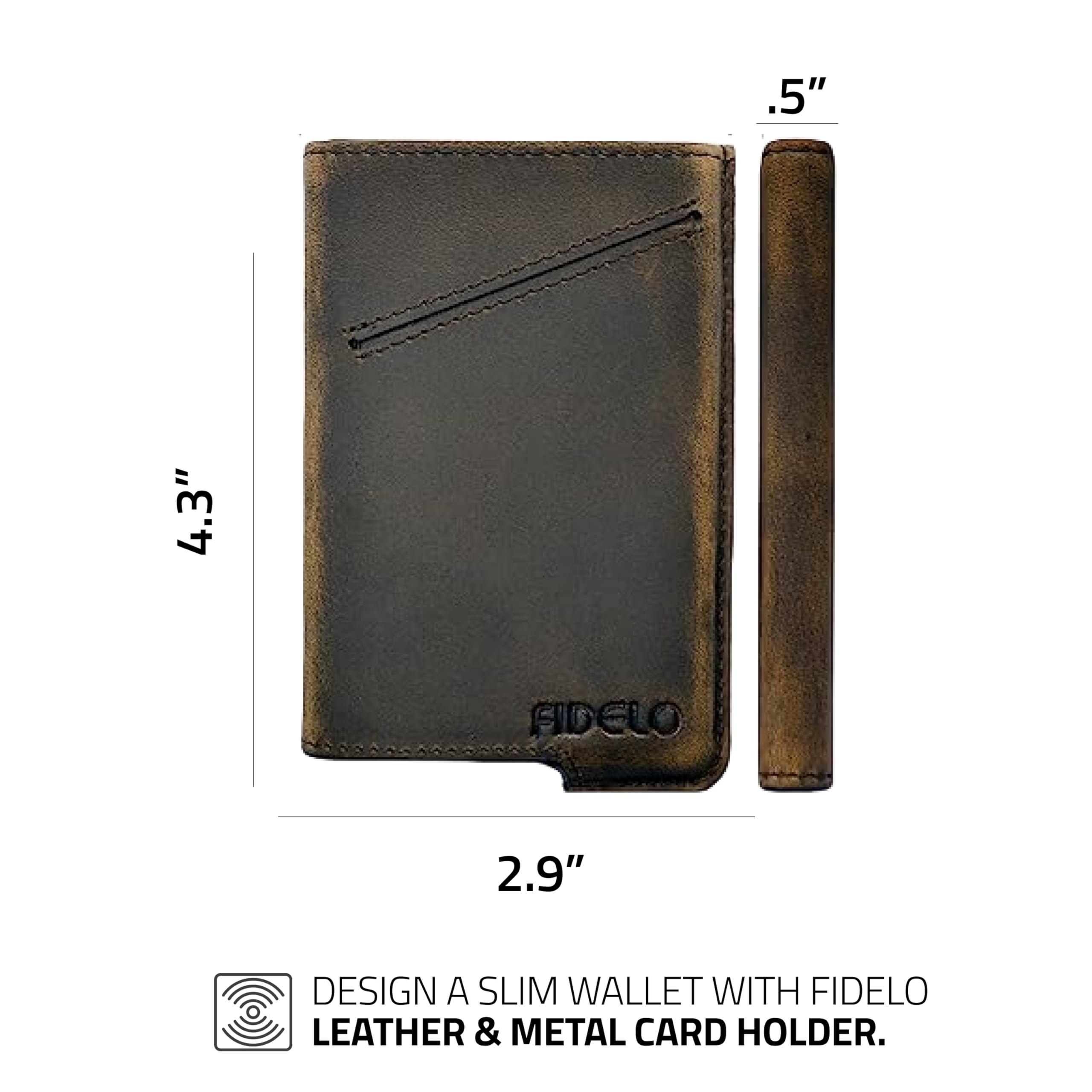 Fidelo Leather Case For Carbon Fiber/Aluminum pop up wallet - Crazy Horse Leather Case Slim Wallets, Perfect Minimalist Wallet CASE For Men - Leather CASE ONLY - Rustic Brown