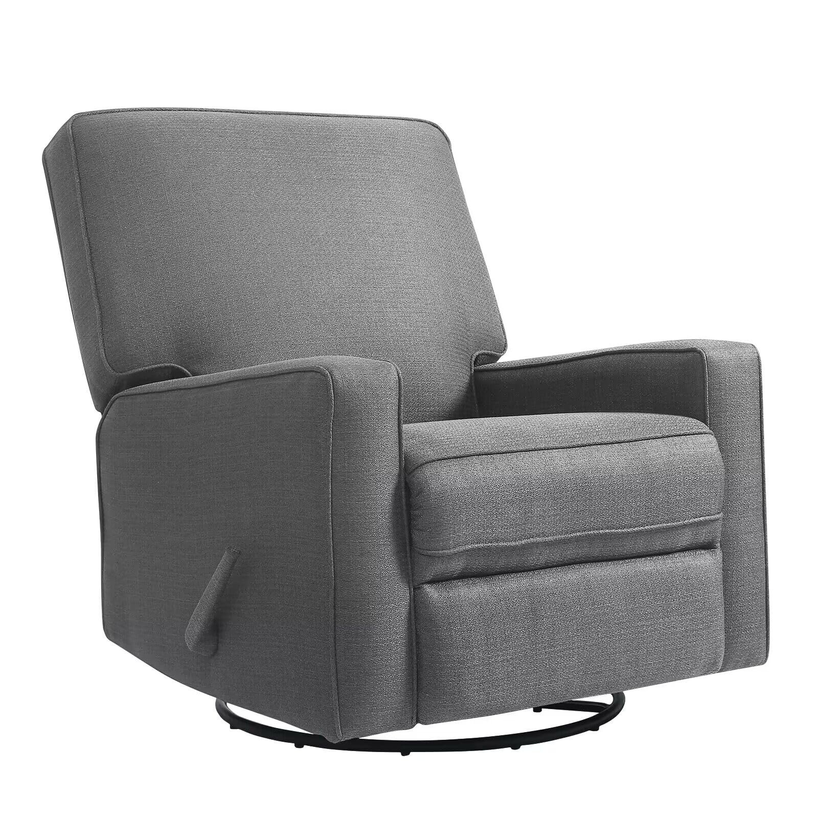 EASELAND 360 Swivel Recliner Chair, Comfy Upholstered Nursery Glider Rocking Recliner Chair, Single Gider Rocker Sofa Chair with Lumbar Support for Living Room, Bedroom (Dark Grey)